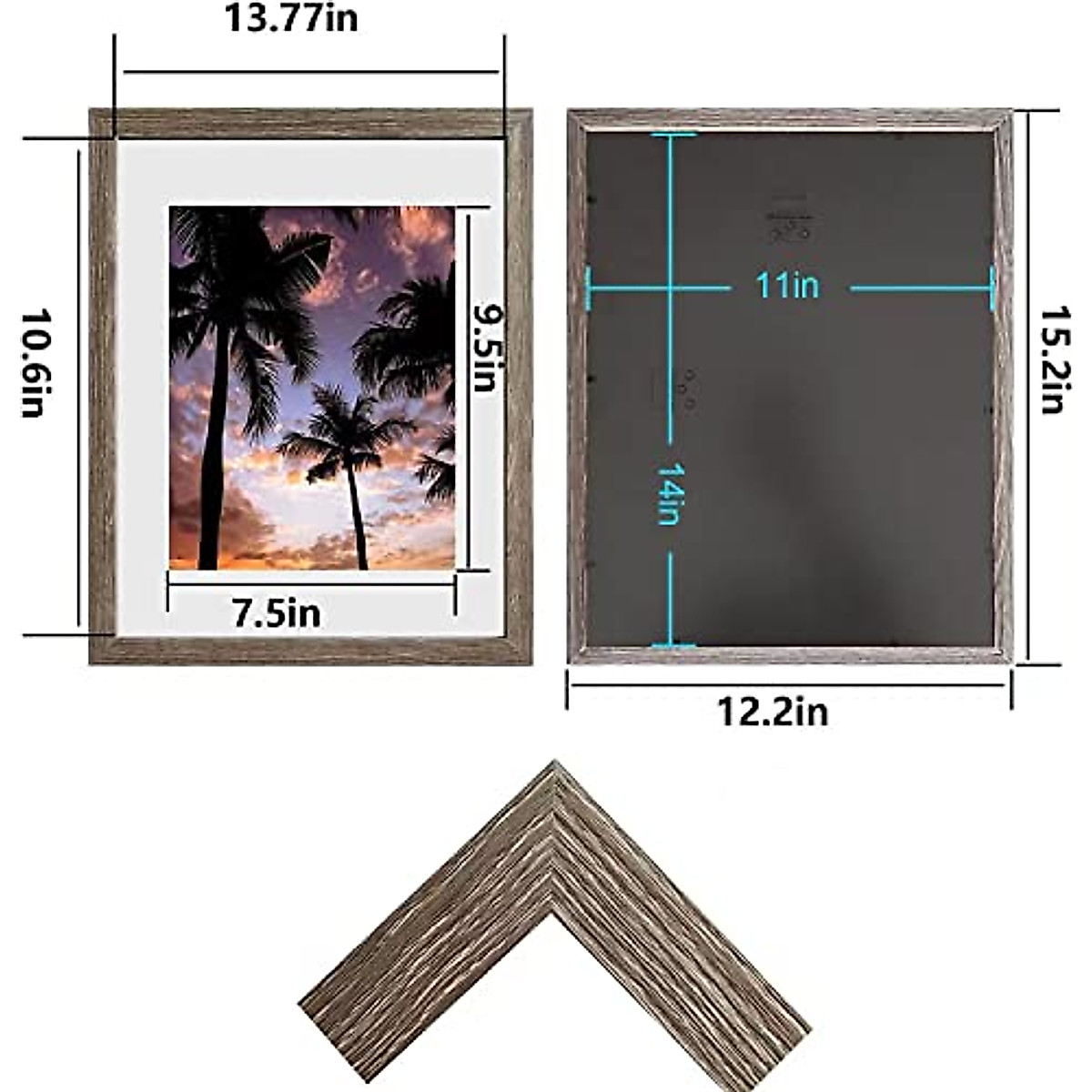 SESEAT 11x14 Picture Frames Display Pictures 8x10 With mat or 11x14 Prints Without Mat,Wall Mounting, Grey, 6PCS