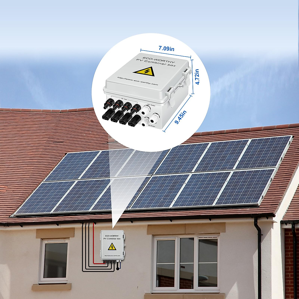 ECO-WORTHY 4 String PV Combiner Box with Lightning Arreste, 10A Rated Current Fuse and Circuit Breakers for On/Off Grid Solar Panel System