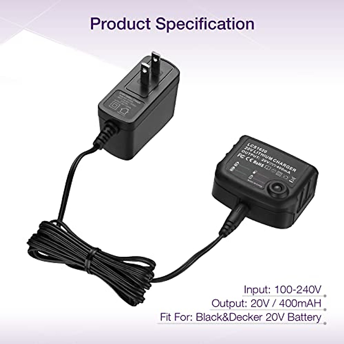 LCS1620 Replacement Charger 20V Lithium Battery Charger for Black&Decker 16V-20V Lithium Ion Battery LBXR20 LBXR20-OPE LB20 LBX20 LBX4020 LB2X4020 LBXR2020-OPE BL1514 LBXR16