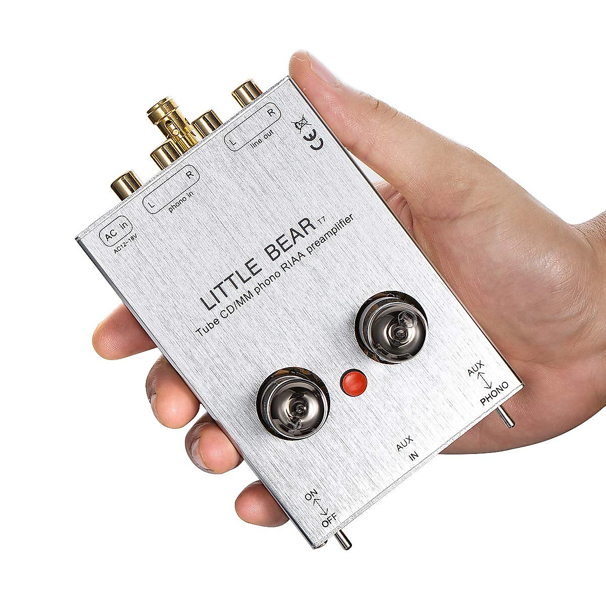 Nobsound Little Bear T7 Vacumn Tube Mini Phono Stage RIAA MM Turntable Preamp & HiFi Tube Pre-Amplifier (Silver)