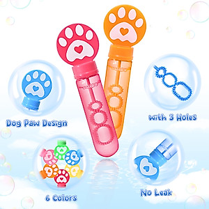 Winrayk 24Pcs Paw Print Bubble Wands for Kids Bubbles Party Favors Mini Bubbles Bulk Valentines Day Easter Goodie Bag Stuffers Christmas Birthday Gift Toy Dog Party Favors Supplies (with 24 Gift Card)
