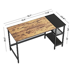 CubiCubi Computer Home Office Desk, 55 Inch Small Desk Study Writing Table with Storage Shelves, Modern Simple PC Desk with Splice Board, Brown Black Finish