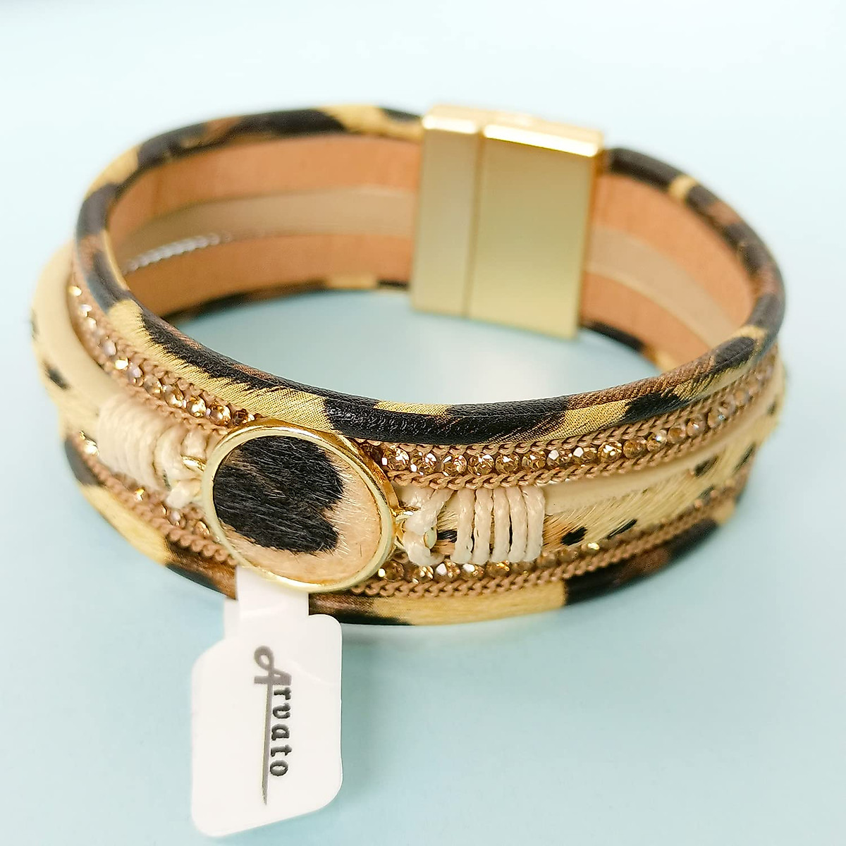 ARVATO Leather Wrap Bracelet for Women Trendy (7.68”) Multi Layerd Boho Western Animal Print Cheetah Leopard Bracelet Stackable Cuff Jewelry Mother's Day Christmas Gift