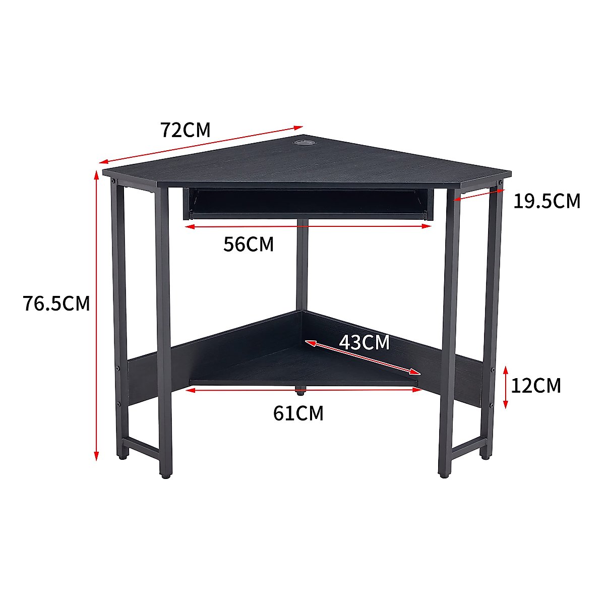LKKRO Triangle Computer Desk,Corner Desk with Smooth Keyboard Tray& Storage Shelves,Compact Home Office,Small Desk with Sturdy Steel Frame As Workstation for Small Space,Black,28.34''L 24''W 30.11''H