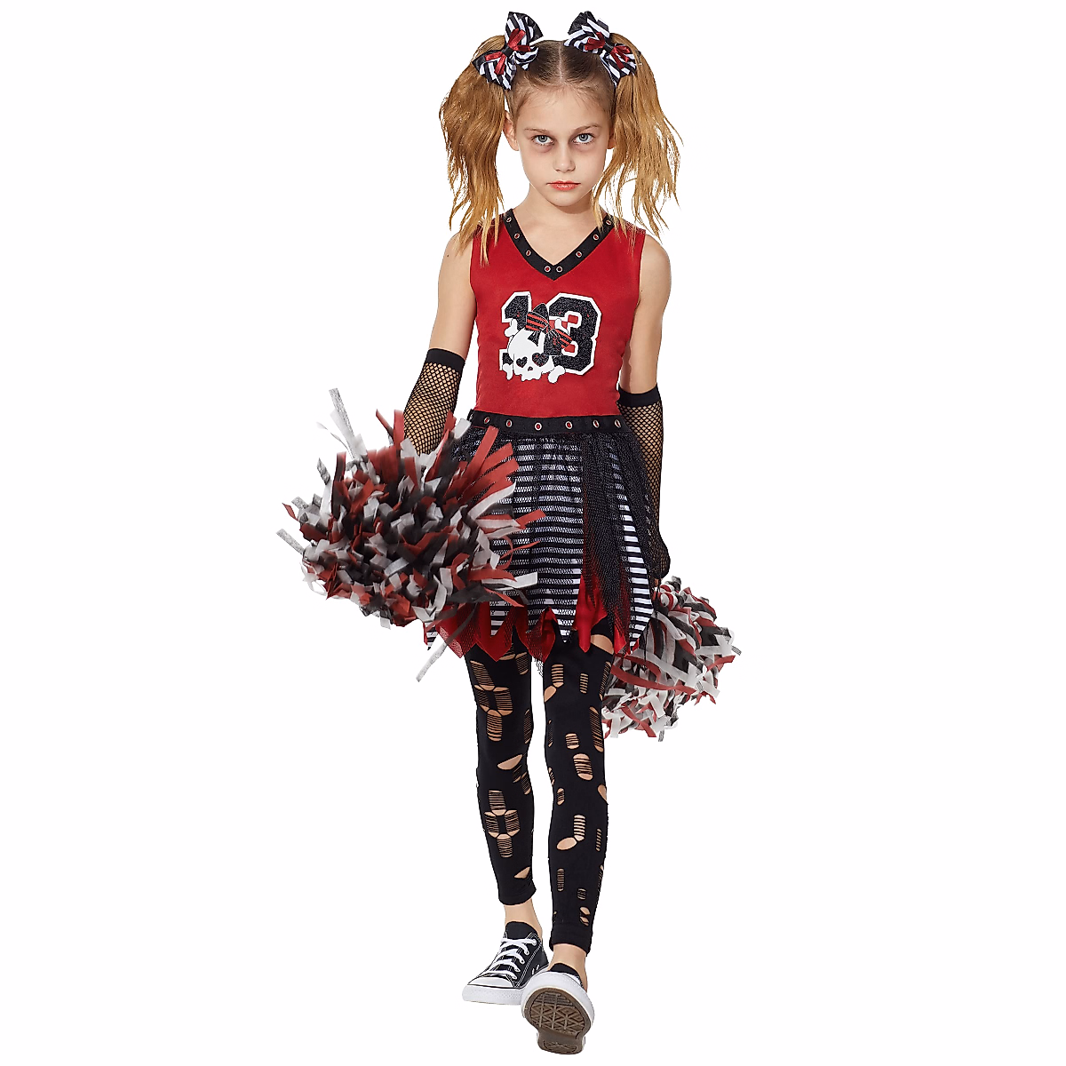 Spirit Halloween Kids Zombie Cheerleader Costume - XL | Cheerleading Uniform | Creepy Cheerleader Dress | Red and Black Cheer Skirt | Undead Cheerleader Outfit