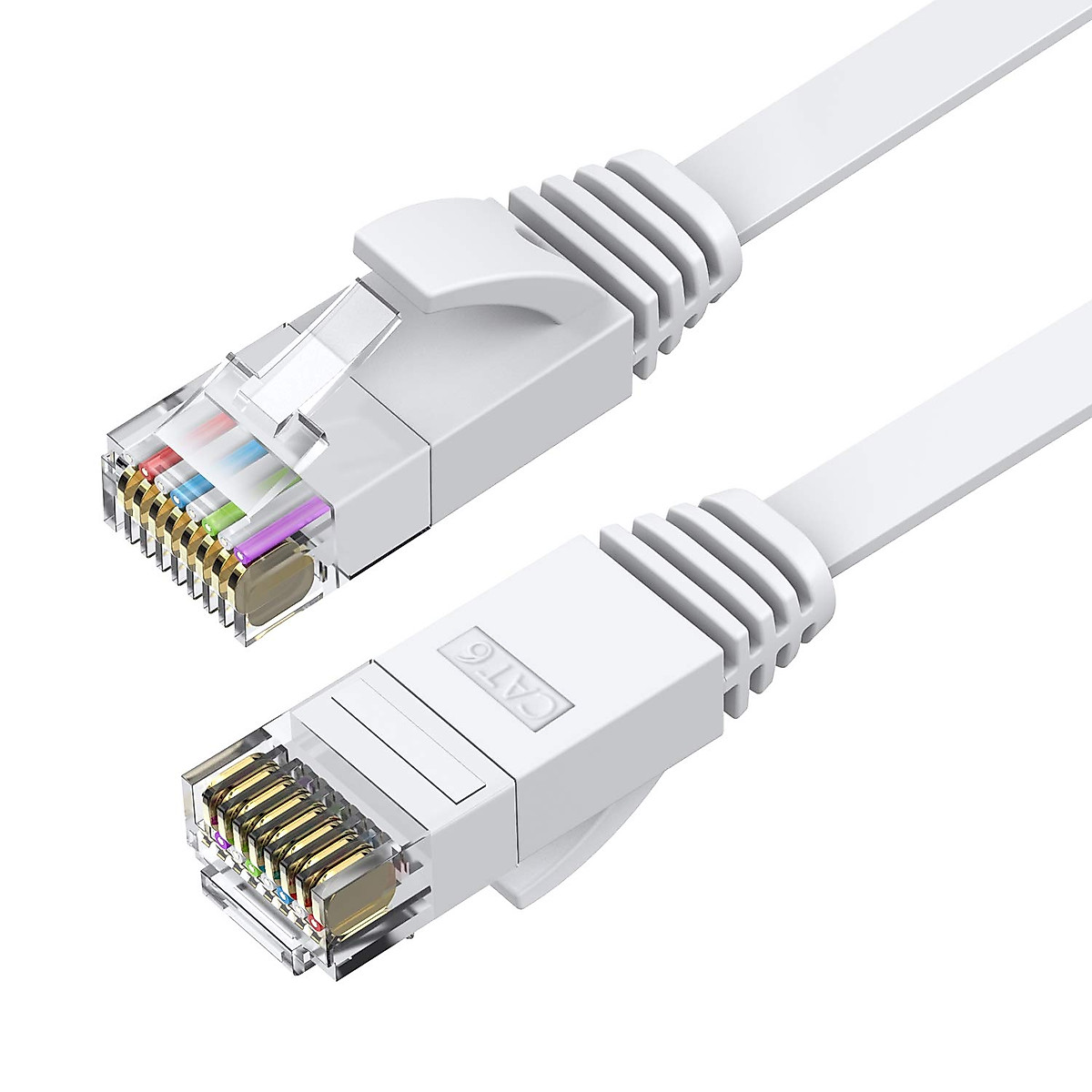 BUSOHE Cat6 Ethernet Cable 20 FT White, Cat-6 Flat RJ45 Computer Internet LAN Network Ethernet Patch Cable Cord - 20 Feet