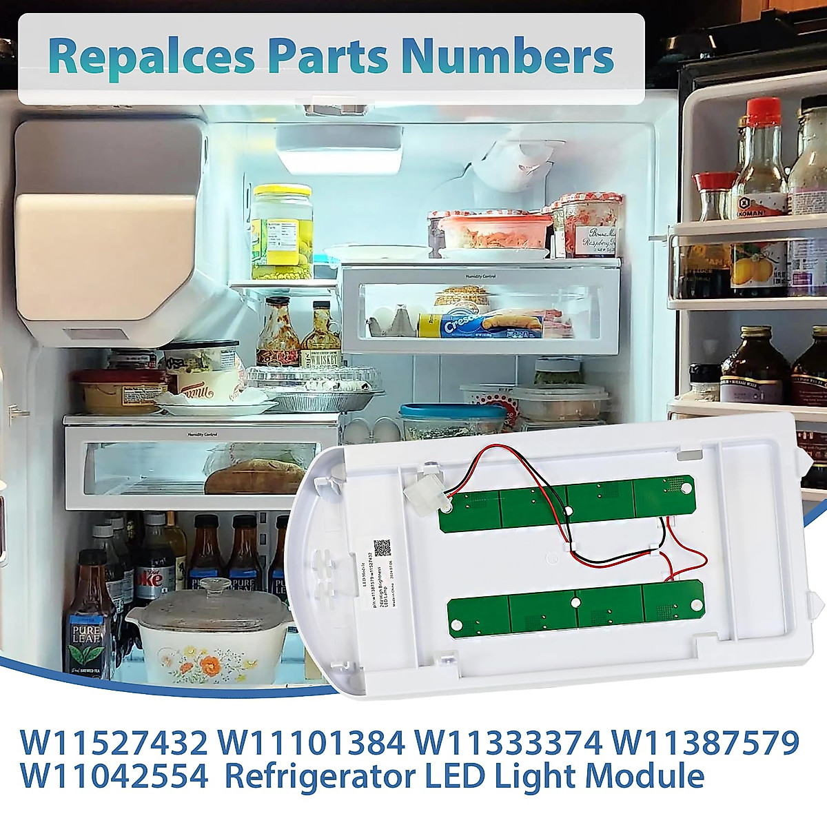 W11527432 W11387579 W11333374 Whirlpool Amana Compatible with Refrigerator Light Assy Module Brand W11042554 W11101384 Replacement