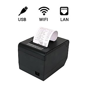 ZY808 Receipt Printer - 80mm POS Thermal Printer with WiFi USB LAN Connection, Support iOS, MAC, iPhone, Android, PC and Support Ebay, Amazon, Shopify, Etsy, USPS Integration.