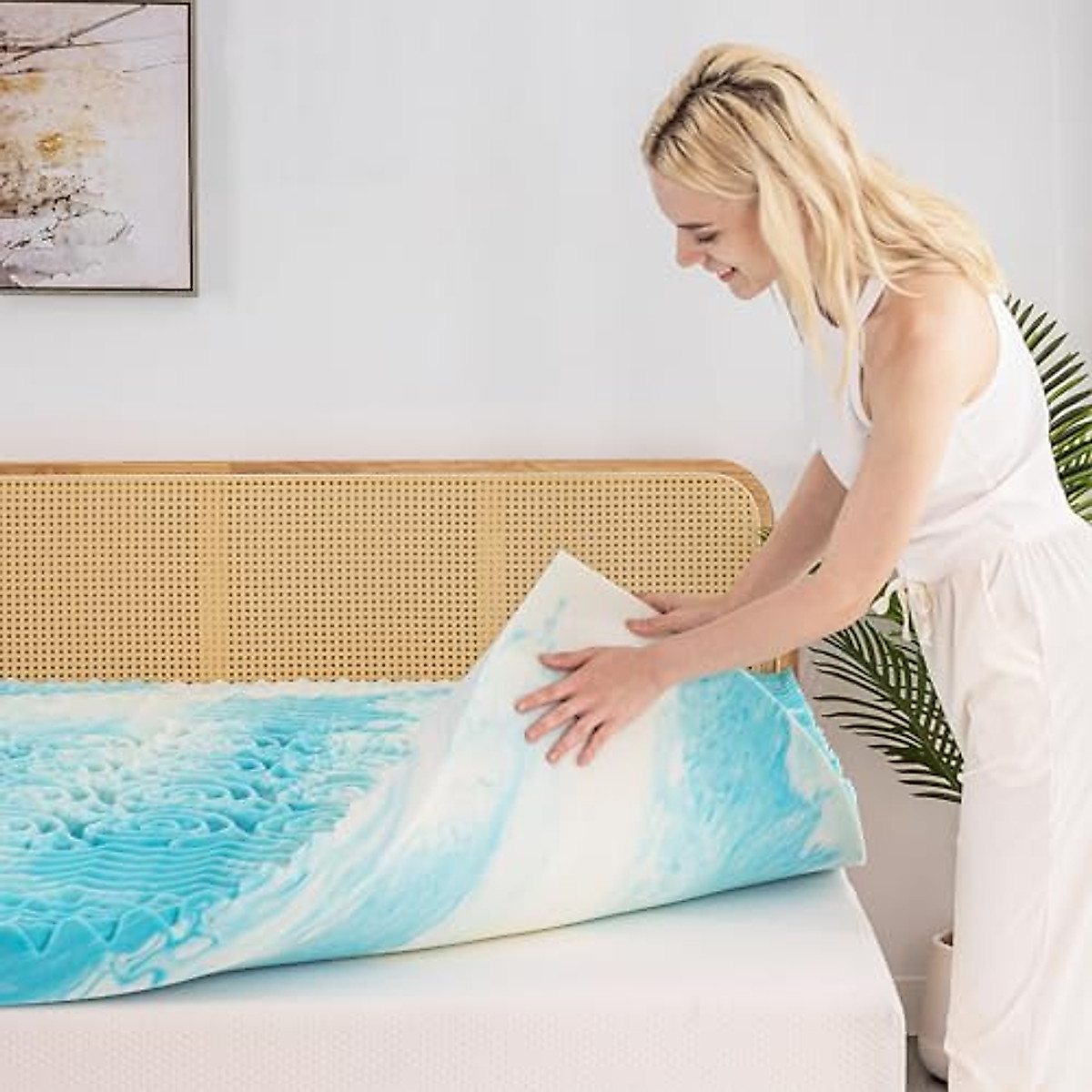 EGOHOME 5-Zone Memory Foam Mattress Topper 2 Inch Queen, Cooling Gel Infused Foam Mattress Topper for Pressure Relief, CertiPUR-US Certified Bed Topper,Blue, 60"×80"