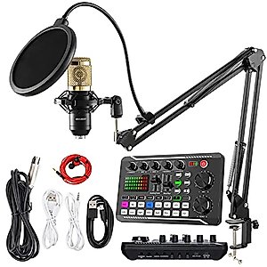 SINWE Podcast Microphone Bundle, BM-800 Condenser Mic with Live Sound Card Kit, Podcast Equipment Bundle with voice changer and Mixer functions for PC Smartphone Studio Recording & Broadcasting