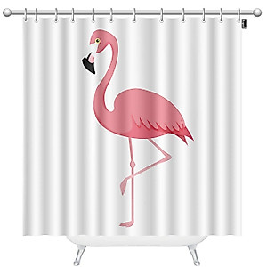 Mugod Flamingo Shower Curtains Pink Flamingo Vector Illustration Isolated on White Background Decorative Bathroom Waterproof Fabric Shower Curtain with 12 Hooks 60 x 72 Inches