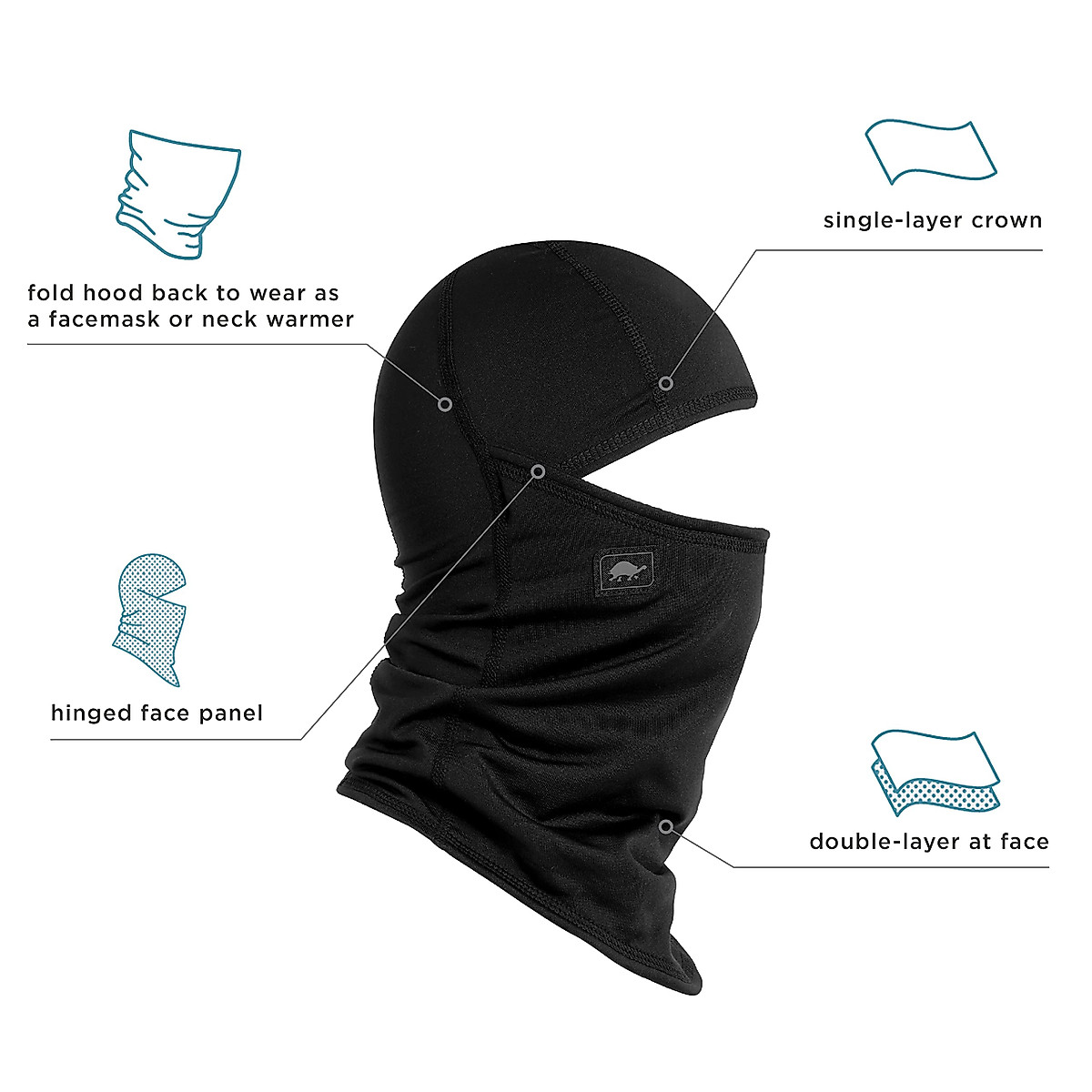 Turtle Fur Quantum Balaclava Face Mask Comfort Shell Hood Neck Warmer, Black