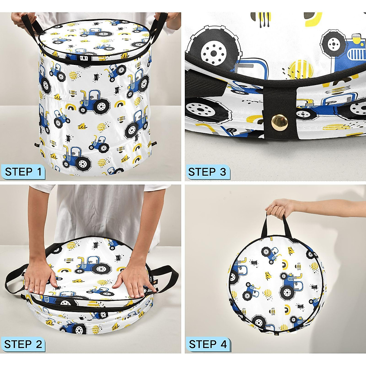 GuoChe Dirty Clothes Hamper Cute Farm Tractor Collapsible Laundry Basket With Sturdy Handle Waterproof Lid Solutions Decoracion for Nursery Baby Cloth