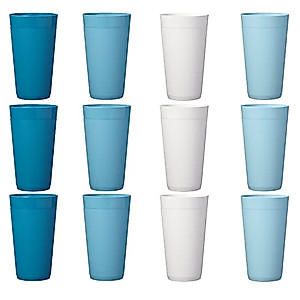 US Acrylic Newport 20 ounce Unbreakable Plastic Stackable Water Tumblers in Blue Sky | Set of 12 Drinking Cups | Reusable, BPA-free, Made in the USA, Top-rack Dishwasher and Microwave Safe