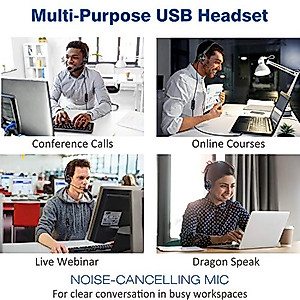 USB Headset with Microphone Noise Cancelling & Audio Controls, Wideband Computer Headphones for Business UC Skype Lync Softphone Call Center Office, Clearer Voice, Super Light, Ultra Comfort
