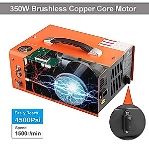 EADUNBOM PCP Air Compressor 4500Psi/30Mpa Built-in Power Adapter(AC 110V/220V or DC 12V) Set-pressure Auto-Stop Oil/Water-Free HPA Compressor for PCP Air Rifle Air Pistol Paintball Gun Scuba Tank