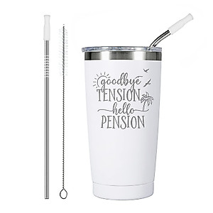ELEGANTPARK Retirement Gifts for Women Men 2025 Retirement Coffee Tumbler Goodbye Tension Hello Pension Retired Gifts for Dad Retired Friends Mom Coworkers Retiree Coffee Mug White 20 OZ