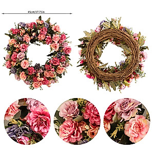 Yeenee Door Wreath, All Seasons Floral Wreath, for Front Door Living Room Wall Garden Wedding Festival Decor (Pink-Rose, 45cm)