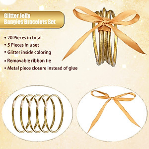Kigeli 20 Pcs Glitter Jelly Bangles Bracelets Set for Buddha, Glitter Filled Jelly Gold Buddha Bracelets for Summer Women Birthday, Mother's Day, Bridal Wedding Party