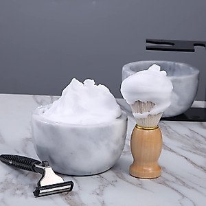 aisiming Marble Shaving Bowl for Shaving Soap & Cream, Shave Soap Cup Keep Warm Better, Produce Rich Foam Shaving Mug, Easy to Lather, Shaving Cup Gift for Men(White Grey)