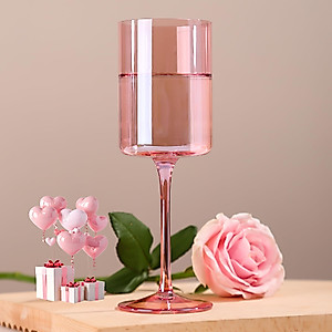 Physkoa Pink Wine Glasses Set of 6 -【13oz, Unfading Color, Hand-blown, Non-lead Crystal】 -Pink Birthday Decorations, Gifts for Women Wine Lovers, Mother's Day Gifts