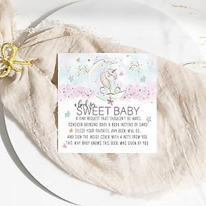 Unicorn Books for Baby Shower Cards - 25 Pack - Cute Invitation Inserts for Girls - Bring a Book Instead of Cards Poem - Storybook Theme Ideas