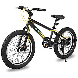 JOYSTAR 20 Inch Moutain Bike for Kids Ages 7-12 Year Old Boys Girls Shimano 7-Speed and Dual Disc Brake 20 Inch Fat Tire Boy Bike Kids' Bicycle Black