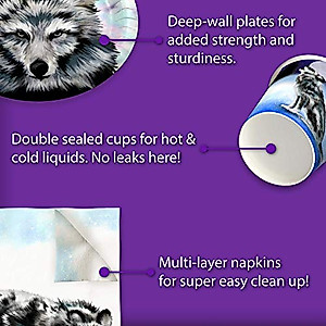 Wolf Birthday Party Supplies Set Plates Napkins Cups Tableware Kit for 16