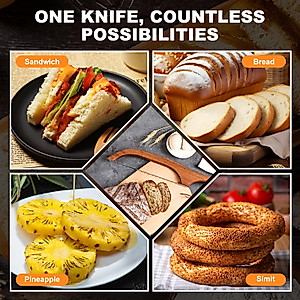 HAOIOKSC Bread Slicer for Homemade Bread, 15.7 In Wooden Sourdough Bread Knife- Ergonomic Design, Premium Stainless Steel Serrated Bread Bow Knife for Precise Cutting Baguettes Bagels