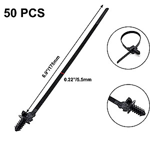 SWZHAI 50 PCS Push Mount Zip Ties, 6.89 Inch Nylon Car Mount Wire Ties Snap in Cable Zip Ties, Black Automotive Zip Ties Fastener Wire Harness Clips for Wire Tying (6.89" L x 0.22"W)