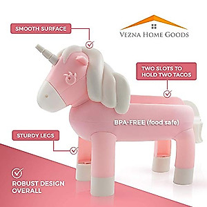 Unicorn Taco Holder Kids Plate Animal Food Holder, Cute Pink Novelty Taco Stand Holds 2 Taco Shells, Funny Taco Accessories for Fun Taco Tuesday Party