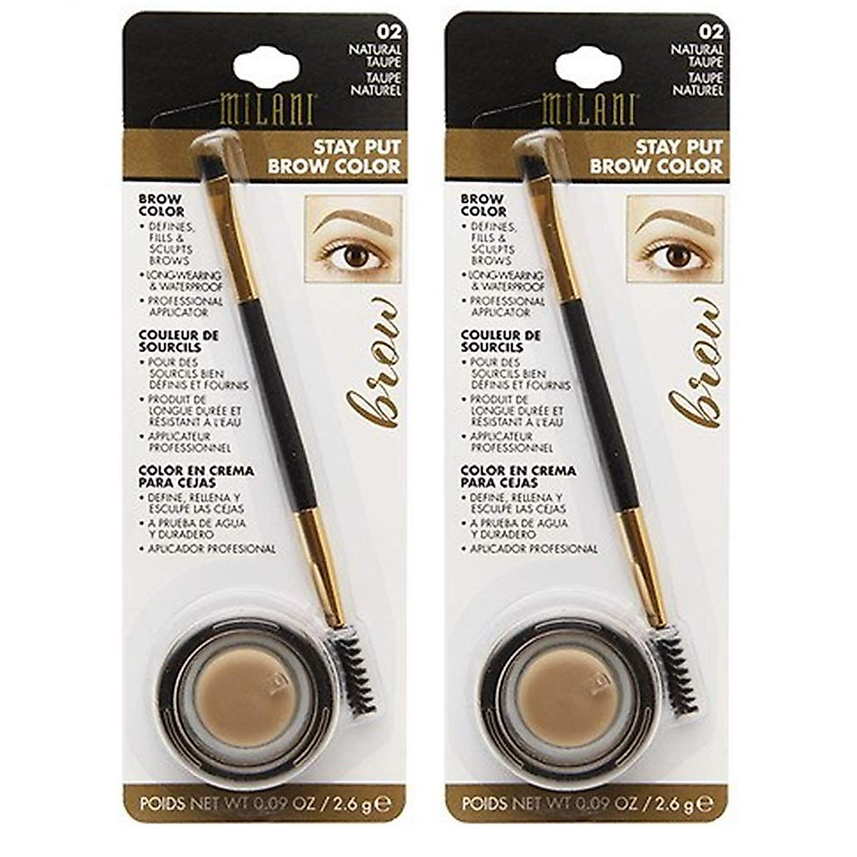 Milani Stay Put Brow Color, 02 Natural Taupe (Pack of 2)