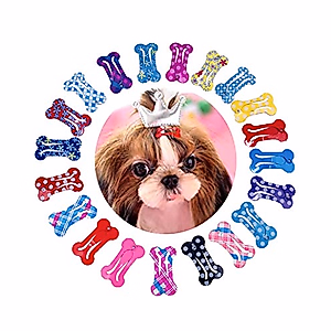 PET SHOW Cute 1" Small Bone Snap Hair Clips Pet Grooming Products Dog Cat Puppy Hair Accessories Random Color Pack of 20