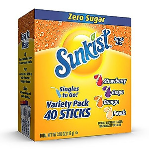 Sunkist Soda Variety Pack, Singles To Go Orange, Strawberry, Grape and Peach (40 Total Sticks)