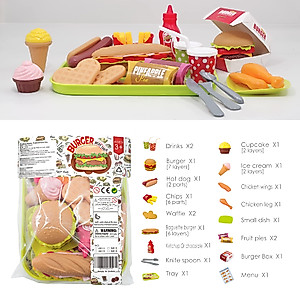 U DREAM Pretend Play Food Sets, Building Toy Burger Playset, Play Kitchen Accessories, Realistic Sandwiches.