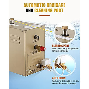 CGOLDENWALL 9KW Commercial Self-Draining Steam Generator Shower System Home Steam Bath Spa Generator 30 min to 12 Hours with Auto Drain 95-131℉ for Suitable Space Heating 9 m³/318 Cubic feet (9KW)