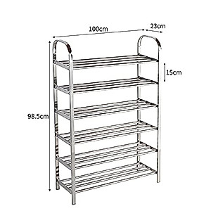 ALWWL Stainless Steel Shoe Rack, Sturdy Durable Multi-Layer Metal Shoe Shelves, Silver Shoes Storage Stands for Hallway Corridor Living Room Bedroom Bathroom- 6 Tier 100cm