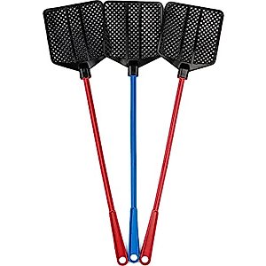 OFXDD Rubber Fly Swatter, Long Fly Swatter Pack, Fly Swatter Heavy Duty, Red and Blue Colors (3 Pack)