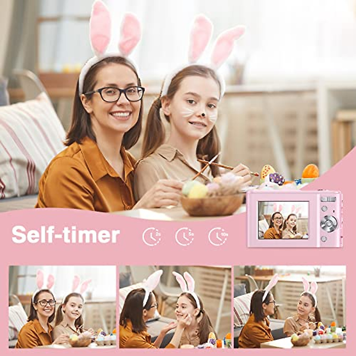 Digital Camera, Kids Camera with 32GB Sd Card, Autofocus FHD 1080p 48MP Compact Camera with 16x Digital Zoom, Vlogging YouTube Camera for Kids, Teens, Students, Girls, Boys, Adults, Beginners