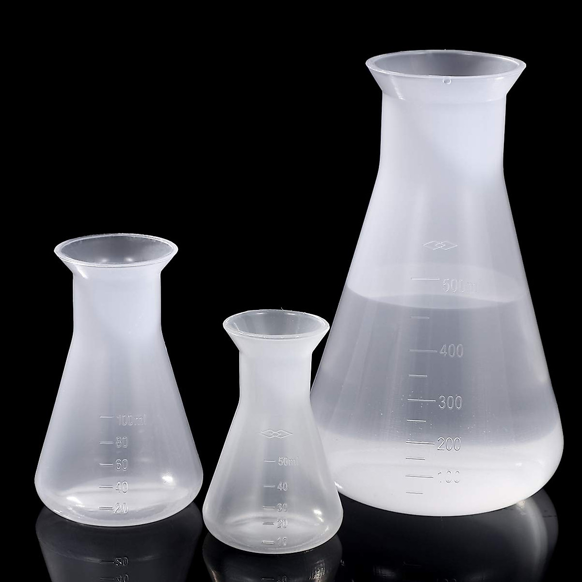 3Pcs Erlenmeyer Flask,Plastic Flask Conical Flask for Laboratory Students Educational Learning Toys(50ml+100ml+500ml)