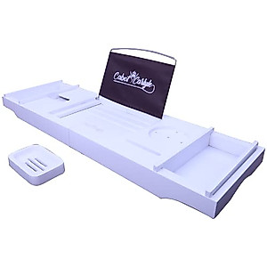 Cabot & Carlyle Luxury Bath Caddy Tray for Tub | Bath Table | Premium Bamboo Bathtub Tray for Tub | Fits All Bath Accessories Wine Glass, Books, Tablets, Cellphones, Shampoo | Bath Shelf Foldable