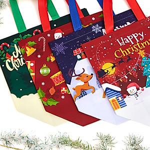 JOYIN Christmas 12 PCS Tote Bags Large Size 12.8"*9.8" Gift Bags for Xmas Party. Holiday Reusable Grocery Bags Bulk With Handles as Goodie Bags, Party Supplies Bags, Party Favor Shopping Bags.