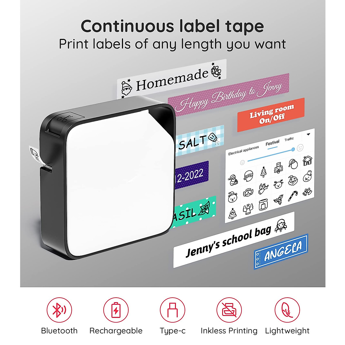 Vixic Label Maker Machine D1600, Portable Bluetooth Label Maker and Printer, Mini Sticker Labeler Compatible with Android & iOS Phone for organizing, Easy to Use Inkless Rechargeable, White-Black