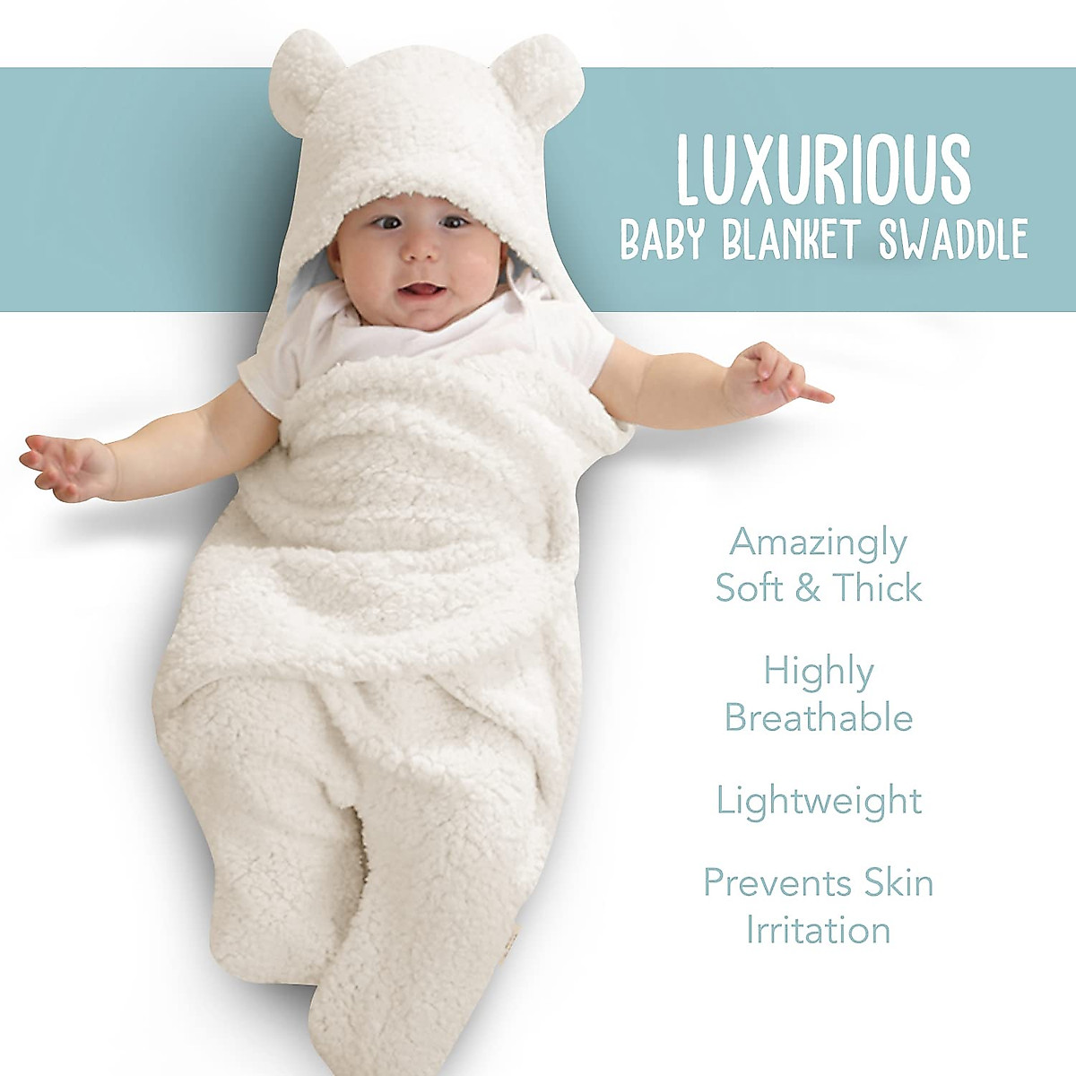 BlueMello Baby Swaddle Blanket | Ultra-Soft Plush Essential for Infants 0-6 Months | Receiving Swaddling Wrap White | Ideal Newborn Registry and Toddler Boy Accessories | Perfect Baby Girl Shower Gift