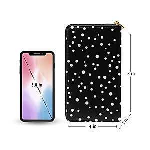 Women's Polka Dot Long Wallet, Zippered Coin Purse, Leather Clutch Wallet