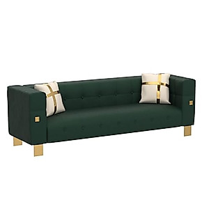 MoLiFaning 89" Modern Chesterfield Velvet Sofas Mid Century Modern Button Tufted Velvet Couches with 2 Pillows and Gold Legs,for Living Room Apartment Bedroom Office (89" Green)