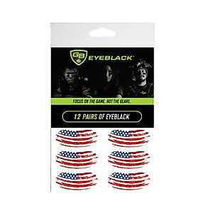 GB Eyeblack - 12 Pairs Peel & Stick Athletic Eyeblack USA Strips Red White and Blue Eye Black Baseball (Stars & Stripes)