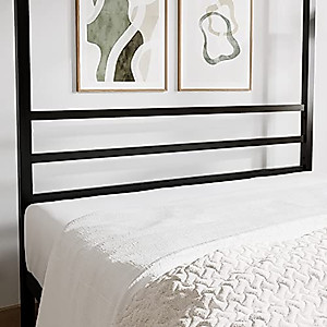 ikalido Queen Size Metal Canopy Bed Frame, Modern Four-Poster Platform Bed Frame, Mattress Foundation with Wood Slat Support/Under-Bed Storage Space/No Box Spring Needed/Black