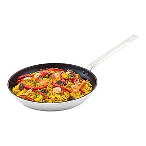 Restaurantware Met Lux 12.6 Inch Round Frying Pan 1 Non-Stick Frying Pan - Induction Ready Riveted Handle Stainless Steel Fry Pan Dishwashable Cookware For Homes or Restaurants
