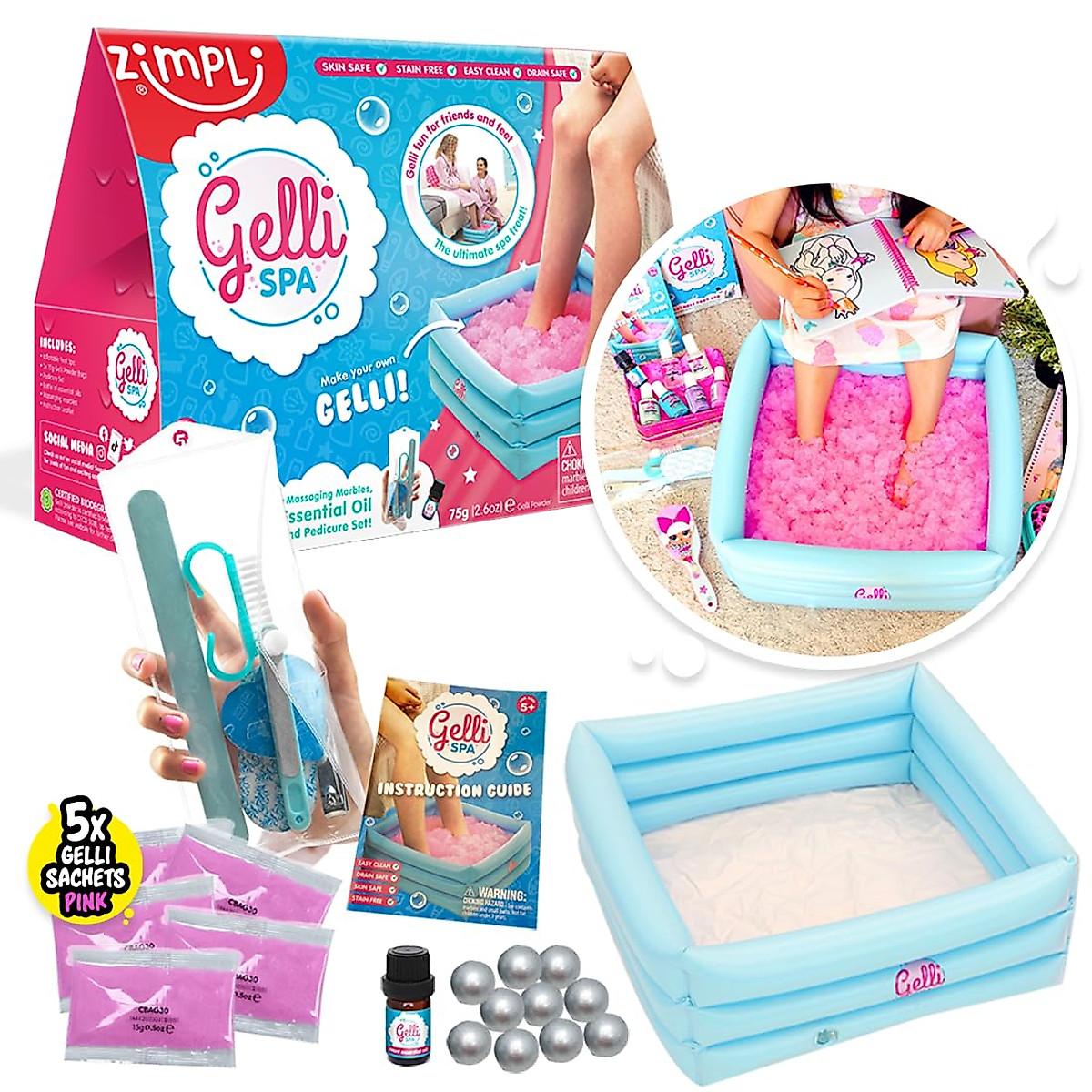 Zimpli Kids Gelli Spa from, 5 Use Pack, Children's Pamper Party Treat, Manicure and Pedicure Set for Teens or Tweens, Sensory Play Toy for Girls and Boys, Present
